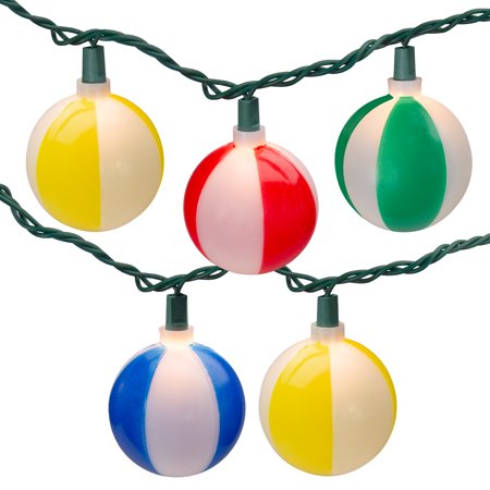 10 Count Multi Color Beach Ball Summer Patio String Lights, 8.5 ft ...