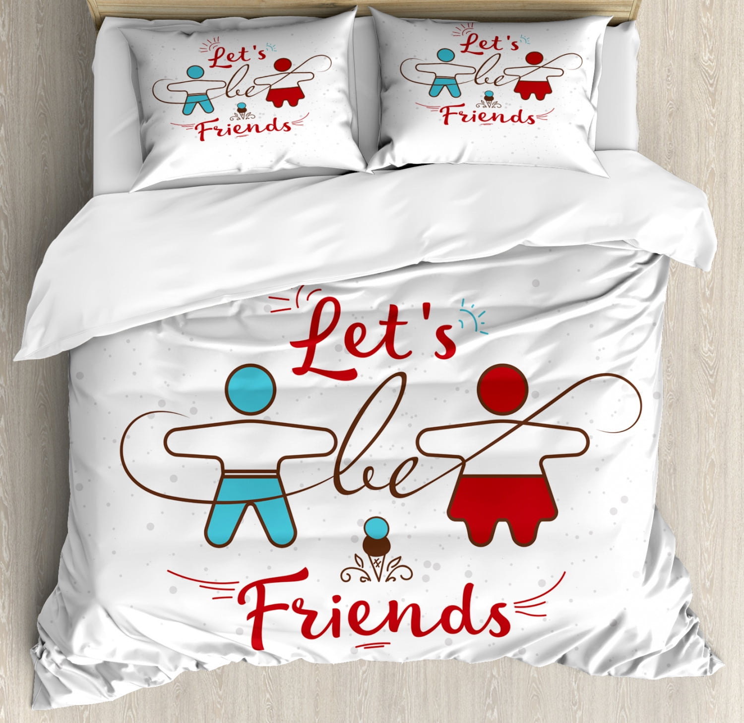 Best Friend Duvet Cover Set Queen Size, Let's Be Friends Lettering Cute ...