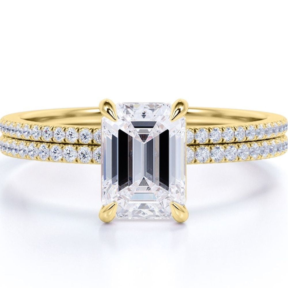 JeenMata Anillo Nupcial con Engaste de 4 Puntas, Cuerpo Pavé de Talla ...