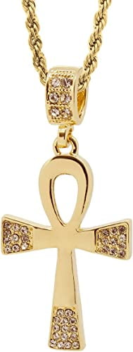 Hip Hop Bling Gold Tone Ankh Cross Pendant 24" Rope Chain #1034 ...