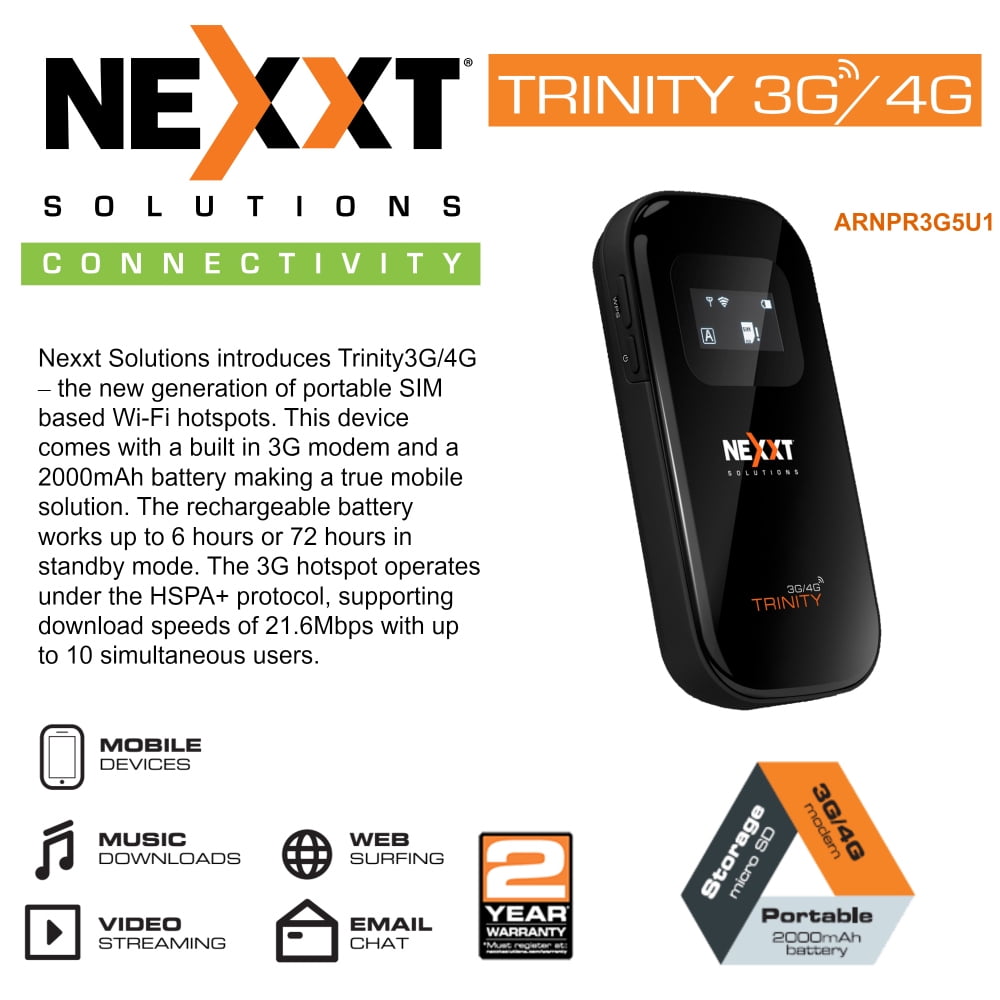 Nexxt Trinity-3G/4G Mobile hotspot Compact and Portable Wireless Router ...