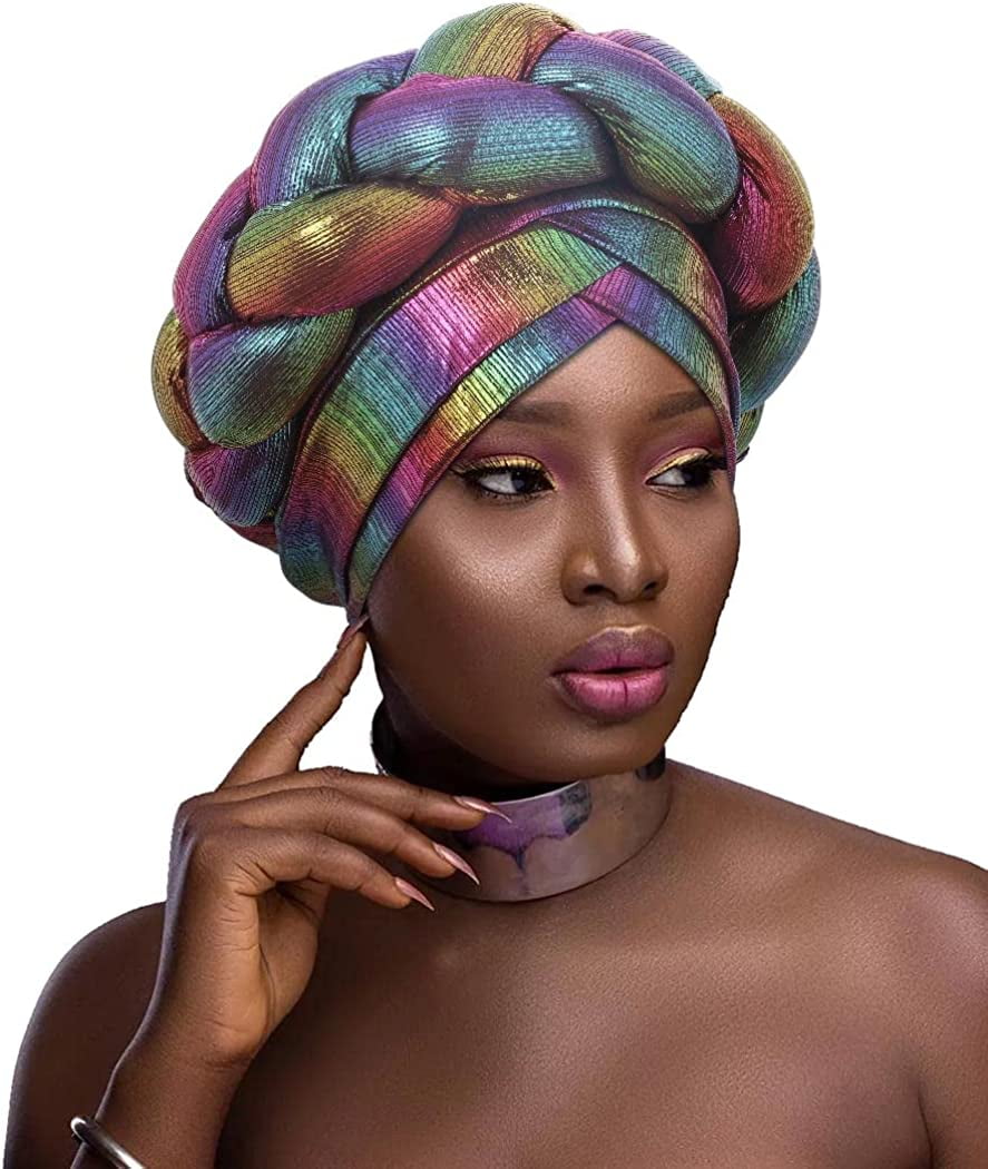 Woeoe Women African Turban Rose Red Braid Beanie Cap Headwear Pre-Tied ...