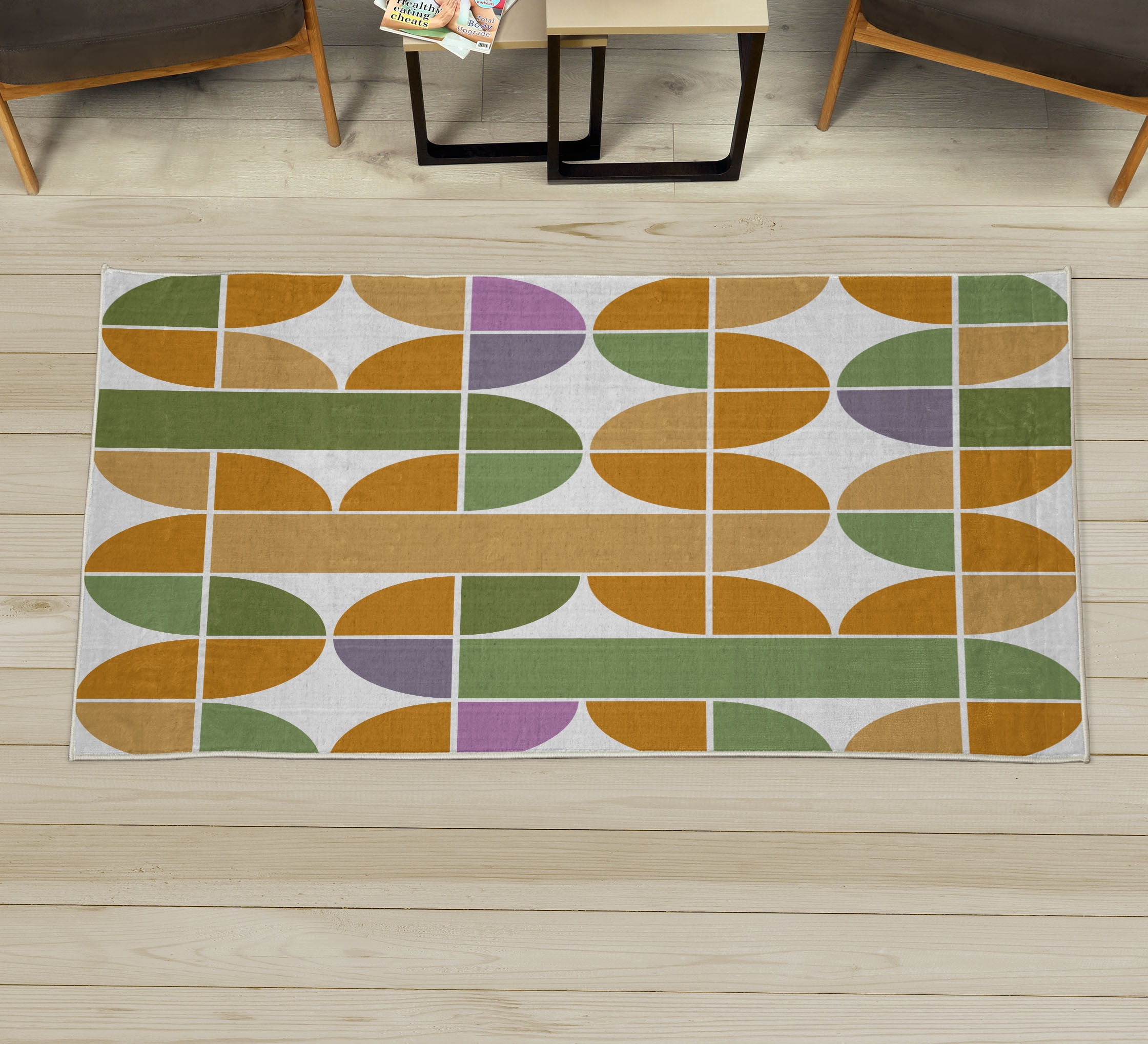 Retro Decorative Rug, Pop Art Funky Unusual Geometric Forms Mosaic ...