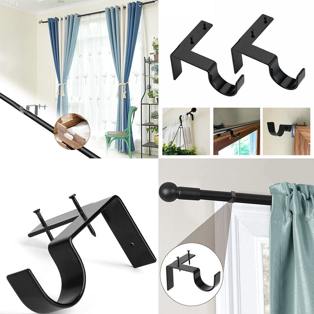 US 6-12 Pc Curtain Pole Bracket No Drill Curtain Rod Holder Wooden ...