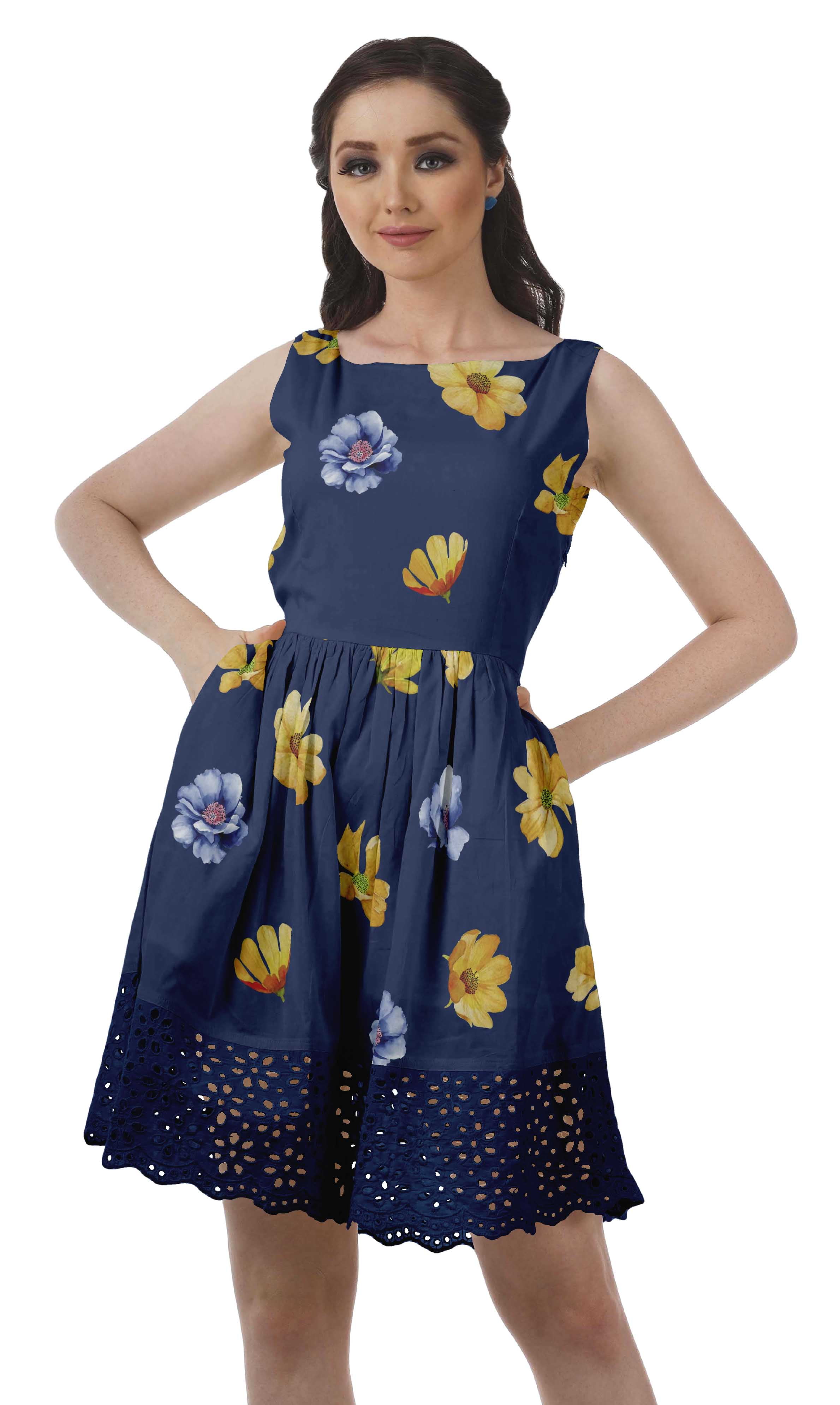 Moomaya Boat Neck Sleeveless Pouf Dress Lace Cocktail Mini Dress With ...