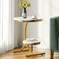 Dextrus Faux Marble End Table, Round Sofa Side Table with Storage Shelf ...