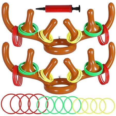 HTOOQ Christmas Party Game Antler Ring Toss Game Inflatable Reindeer ...
