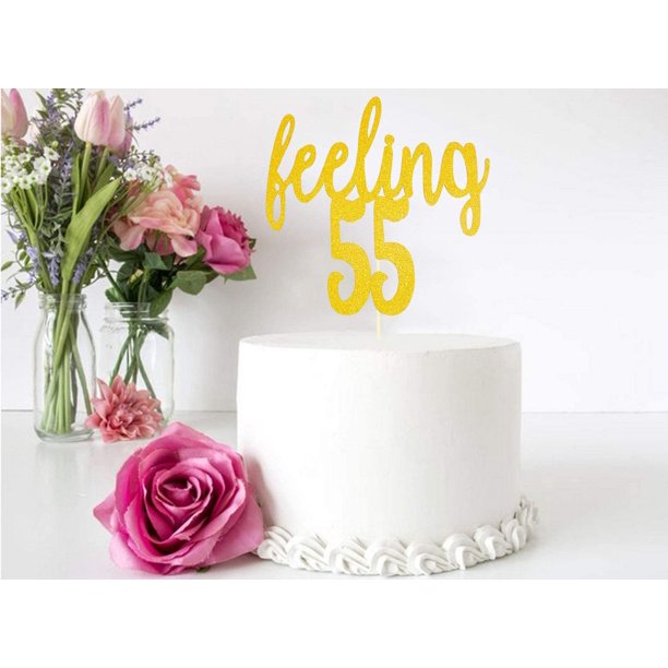 Starsgarden Gold Glitter Feeling 55 Cake Topper HTOOQ Happy 55th ...
