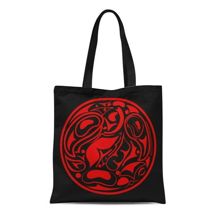 NUDECOR Canvas Tote Bag Red Canada Abstract Indigenous Inuit Northwest ...