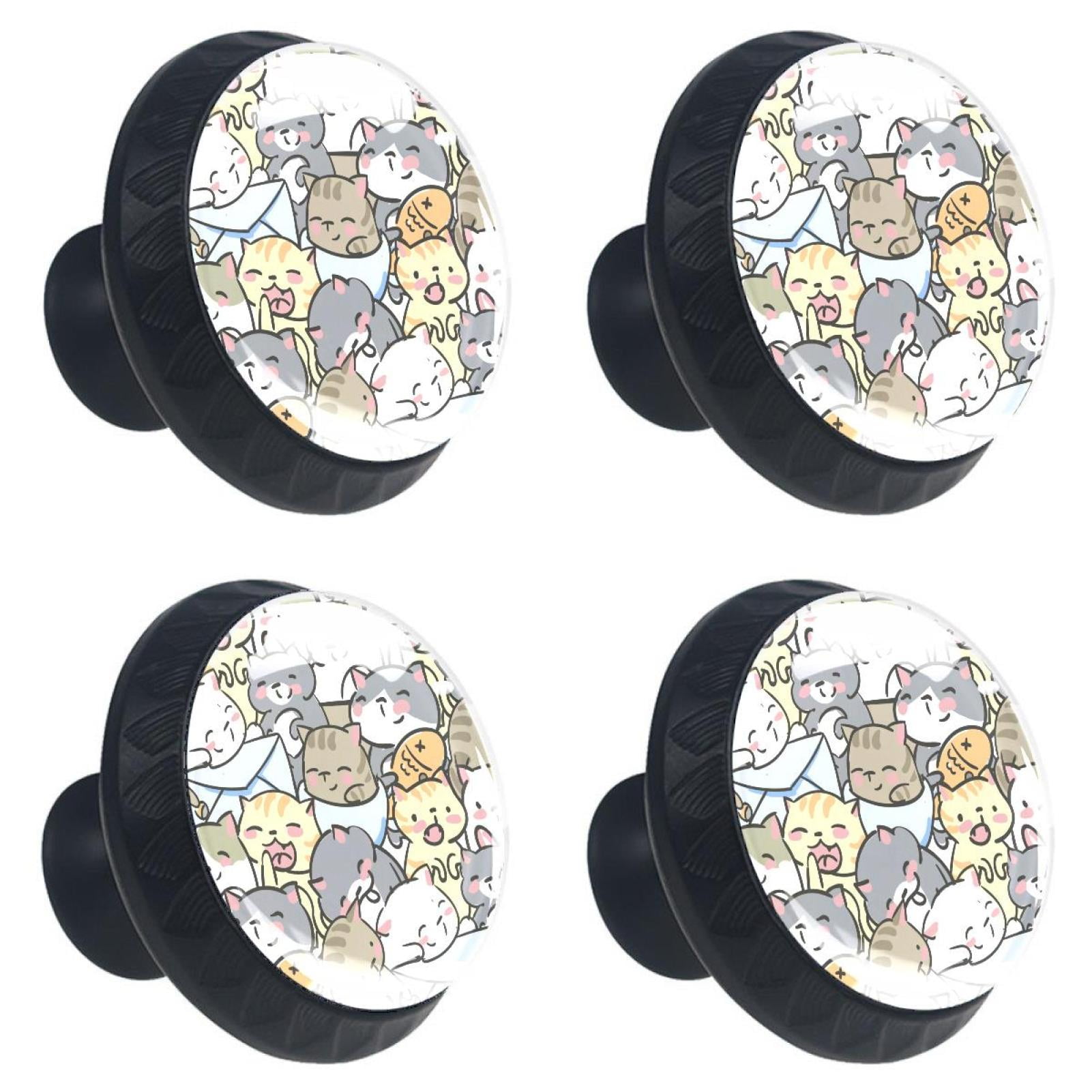 4 Pcs Doodle Cute Little Cat Knobs for Kitchen Cabinet Cupboard Dresser ...