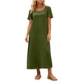 Asgosdo Women Dresses Short Sleeve Solid Color Loose Fit Comfy Soft ...