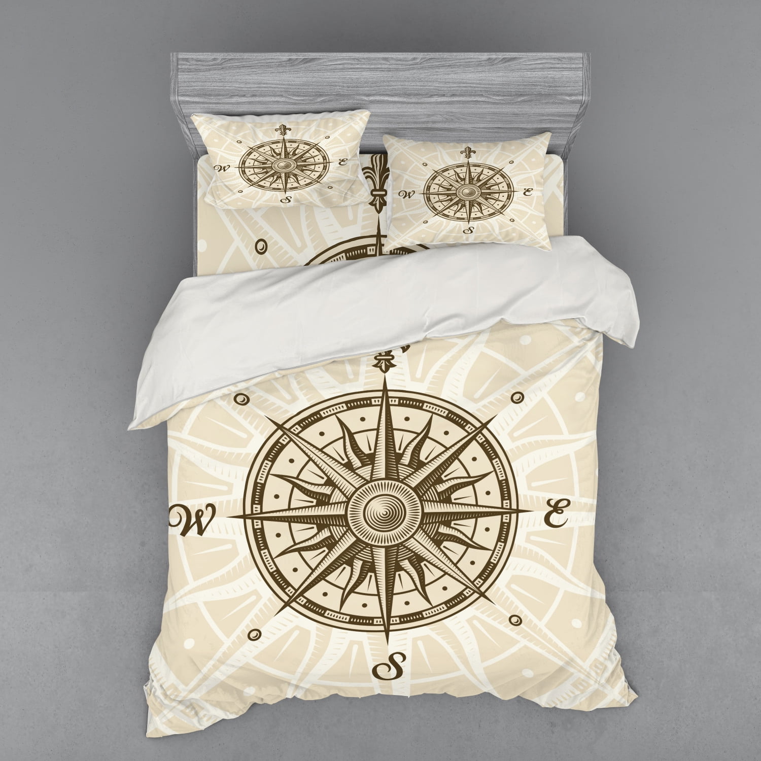 Ambesonne Compass Bedding Set 4 Pcs, Sun Motifs Sepia, Queen, Olive ...