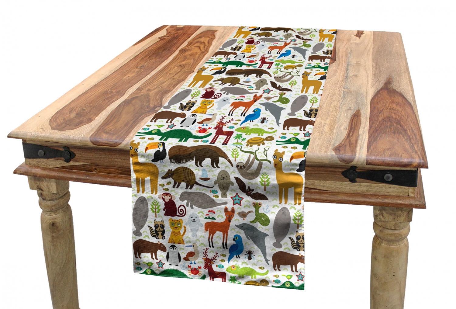 Tropical Table Runner, Animals from Exotic South America Armadillo ...