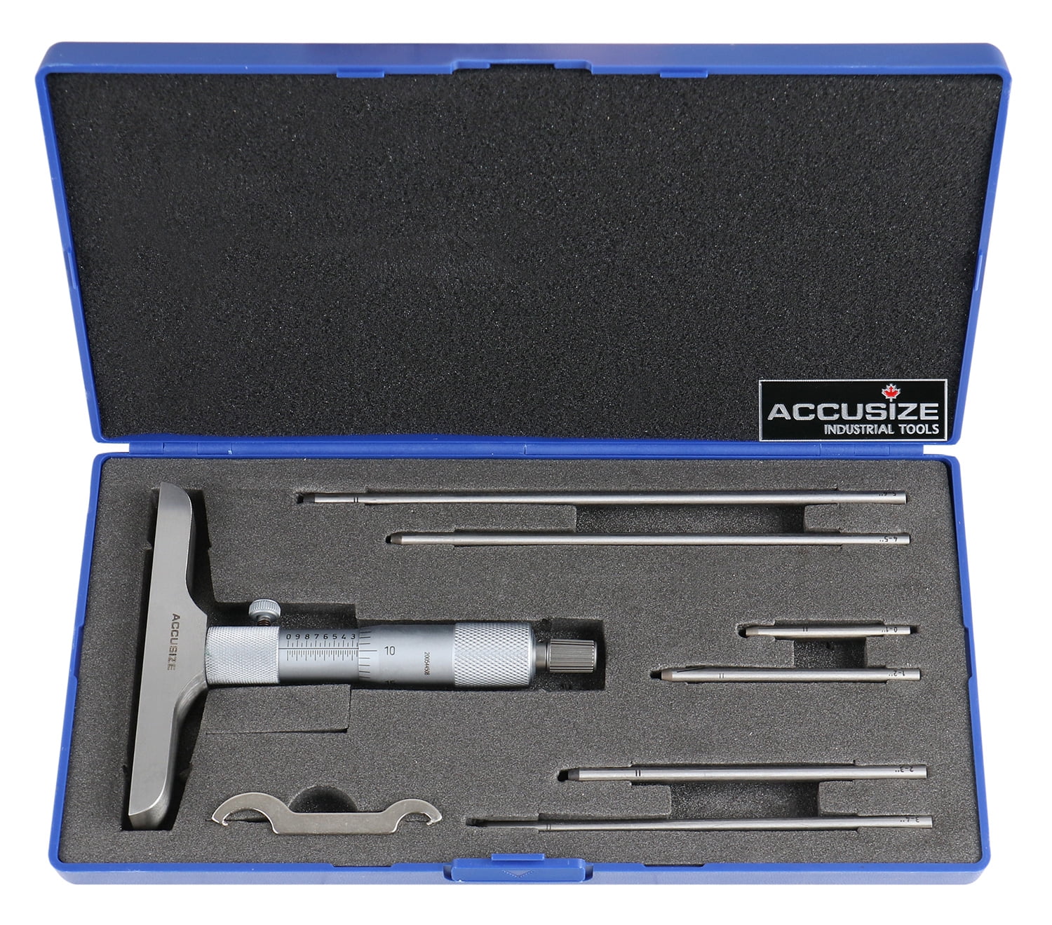 Accusize 0-6'' by 4'' Base Depth Micrometer, 0.001'' Resolution, 6 Rods ...