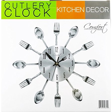 Comfort Home Cutlery Kitchen Spoon & Fork Decorative Wall Clock, Sliver ...