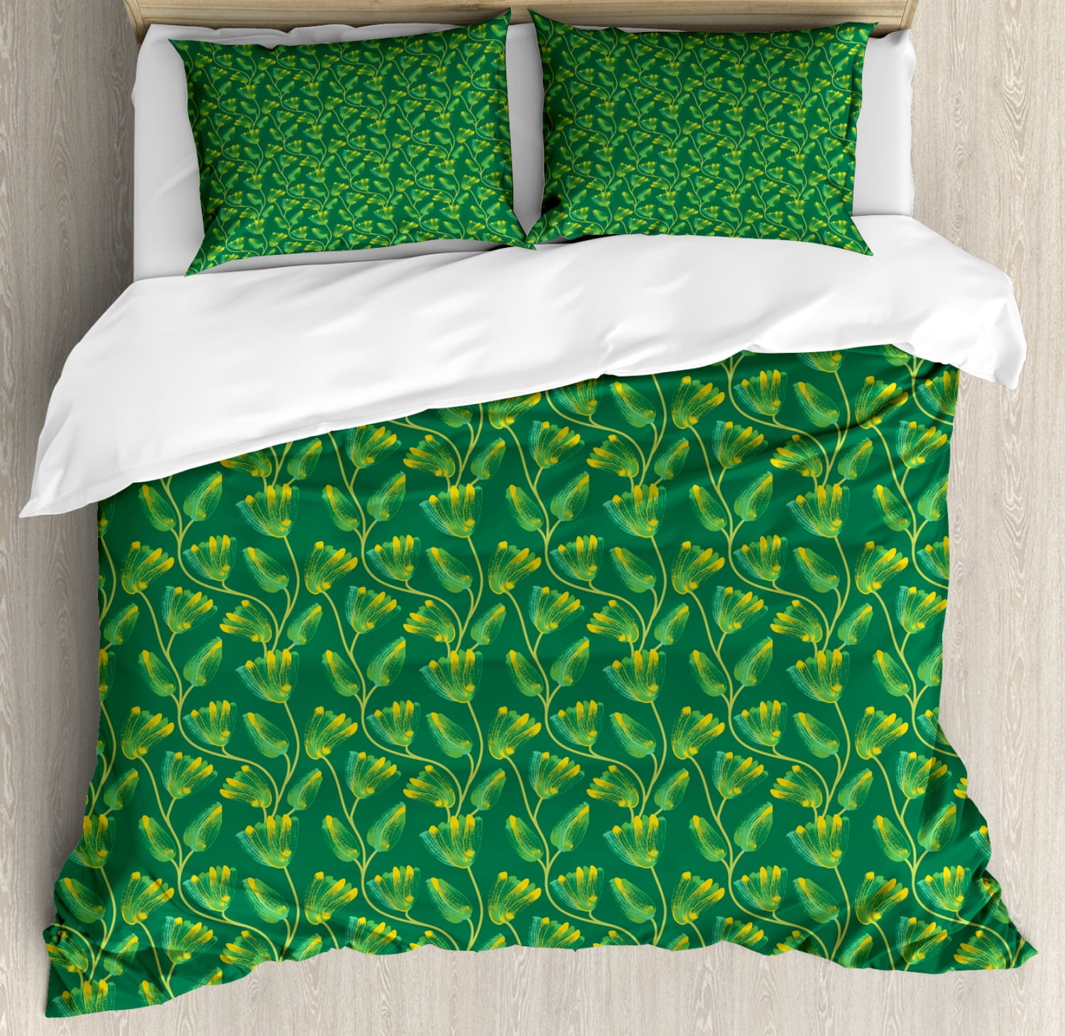 Garden Duvet Cover Set Queen Size, Flowers Hand Drawn Herb with Paint ...