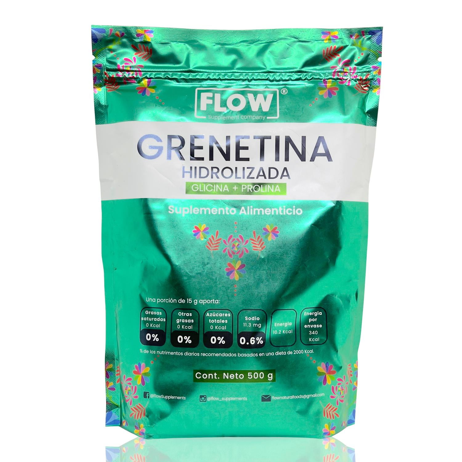Grenetina Hidrolizada Glicina Prolina 500 grs Sin sabor Flow | Walmart ...