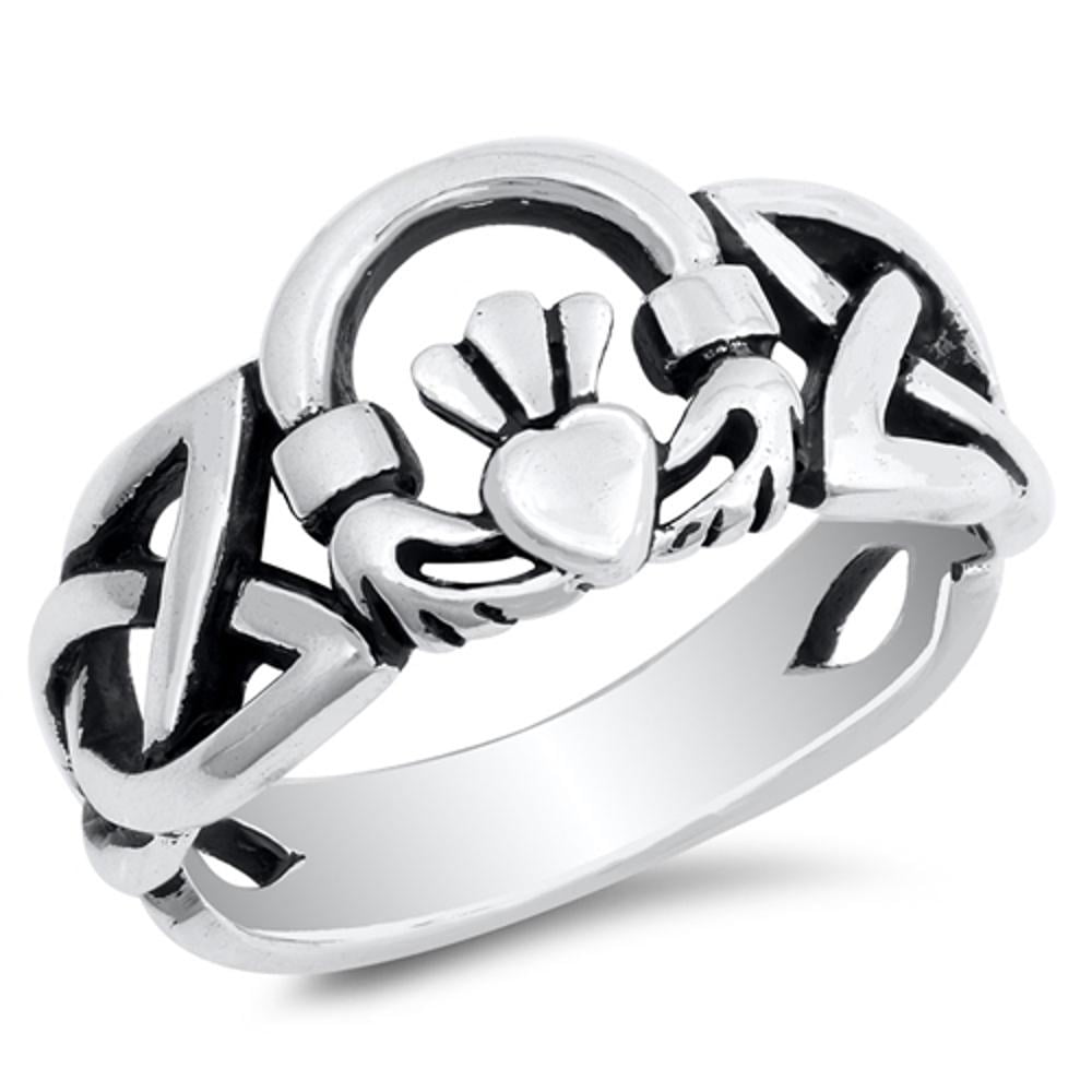 Celtic Trinity Knot Claddagh Heart Ring .925 Sterling Silver Band ...