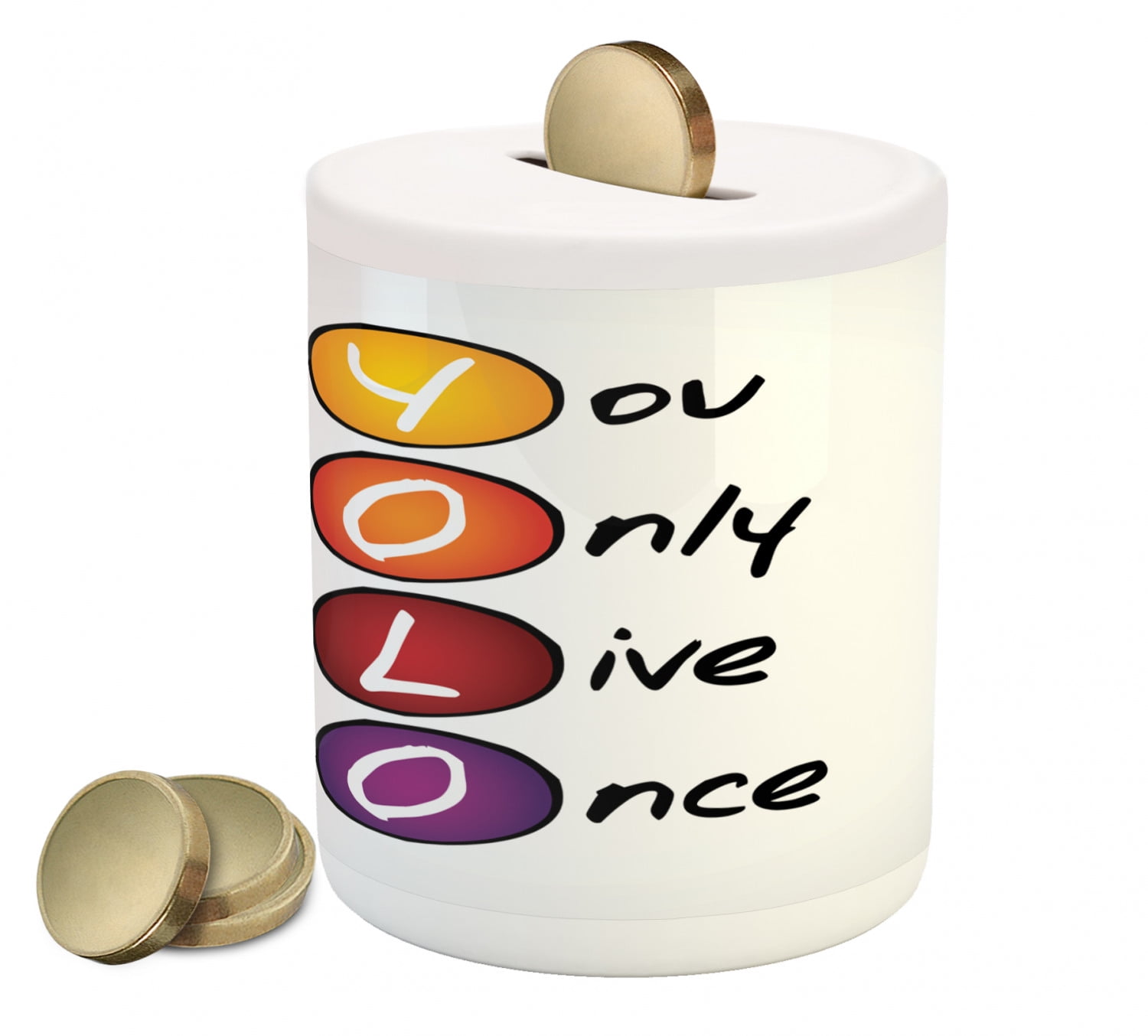 YOLO Piggy Bank, Acronym Design with Colorful Circles You Only Live ...