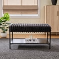 30.7" Wide Upholstered Ottoman Coffee Table Foot Rest with Black Metal ...