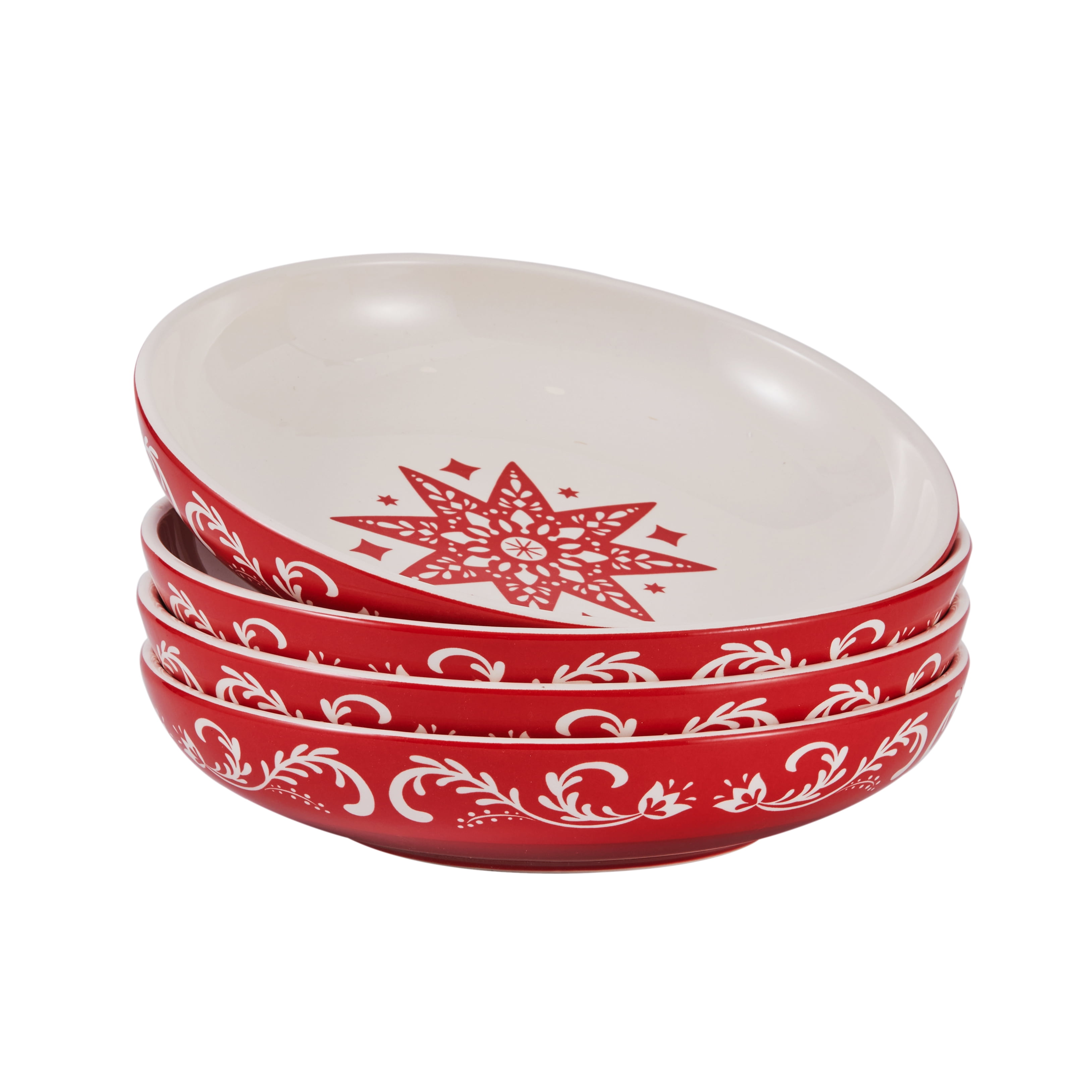 Bico Holly Jolly Ceramic 35oz Dinner Bowls, Set of 4, for Pasta, Salad ...