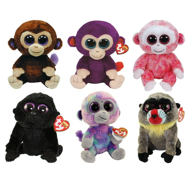 TY Beanie Boos - SET OF 6 PRIMATES (Coconut, Zuri, Wasabi, George, Ruby ...