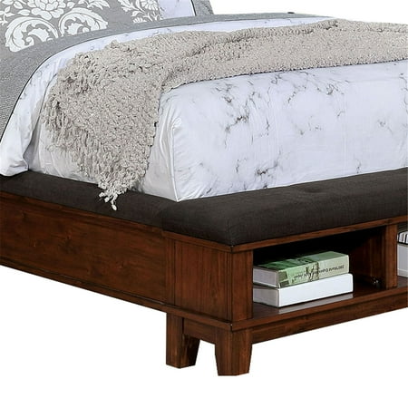 Queen Bed with Tufted Headboard and Bench Storage Footboard, Dark Brown ...