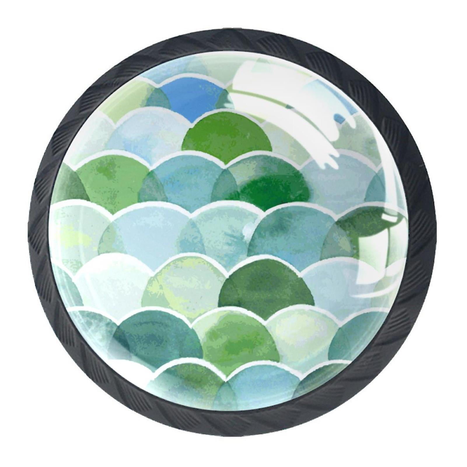 4 Pcs Watercolor Fish Scales Knobs for Kitchen Cabinet Cupboard Dresser ...