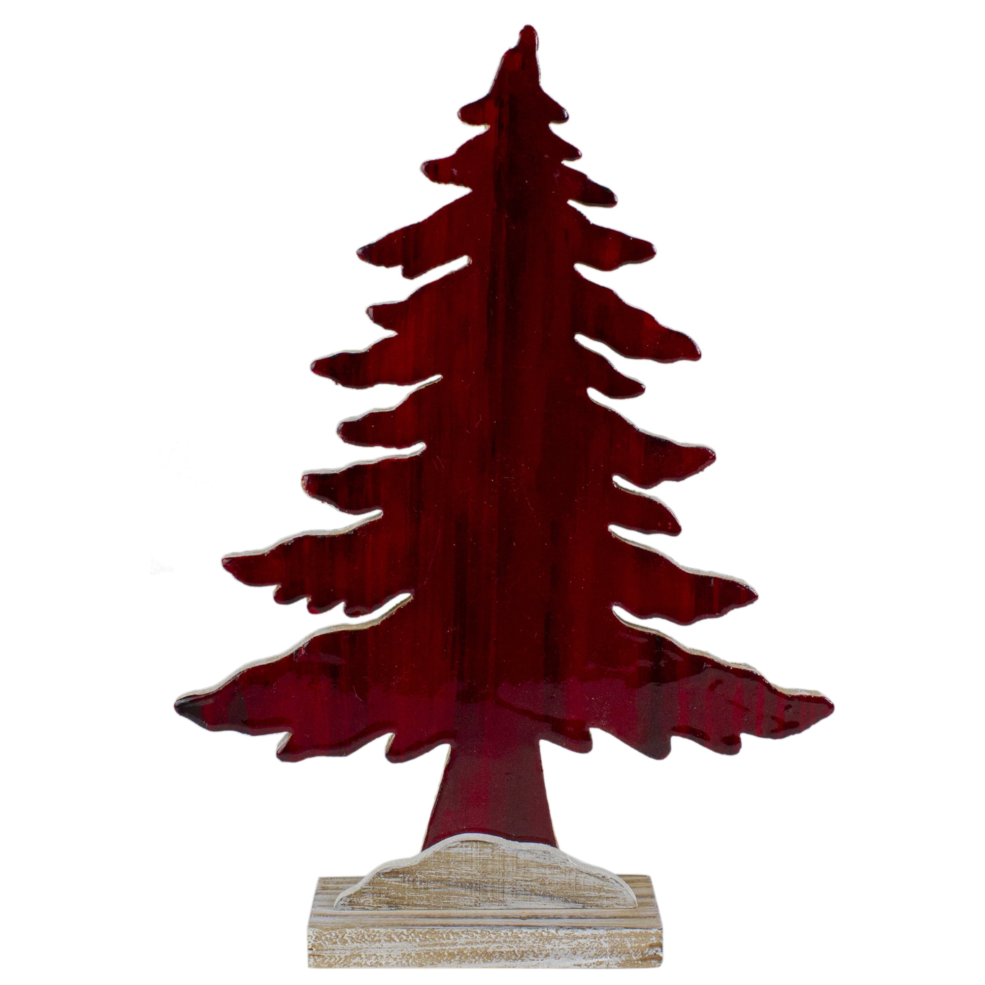 10.5" Red and White Stained Forest Tree Christmas Tabletop Decor ...