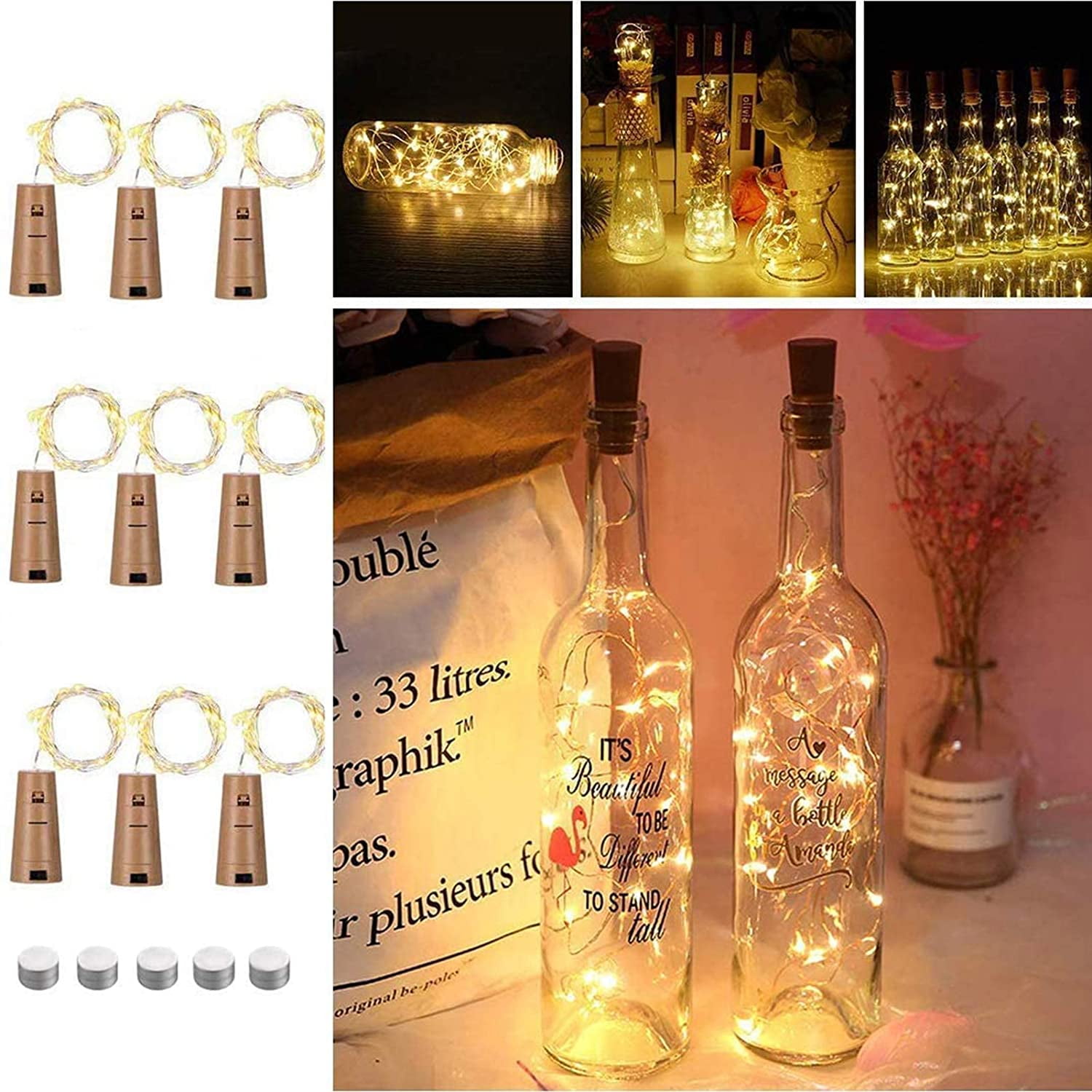 9x 20 luces LED para botellas, luces para botellas, botellas de vino ...