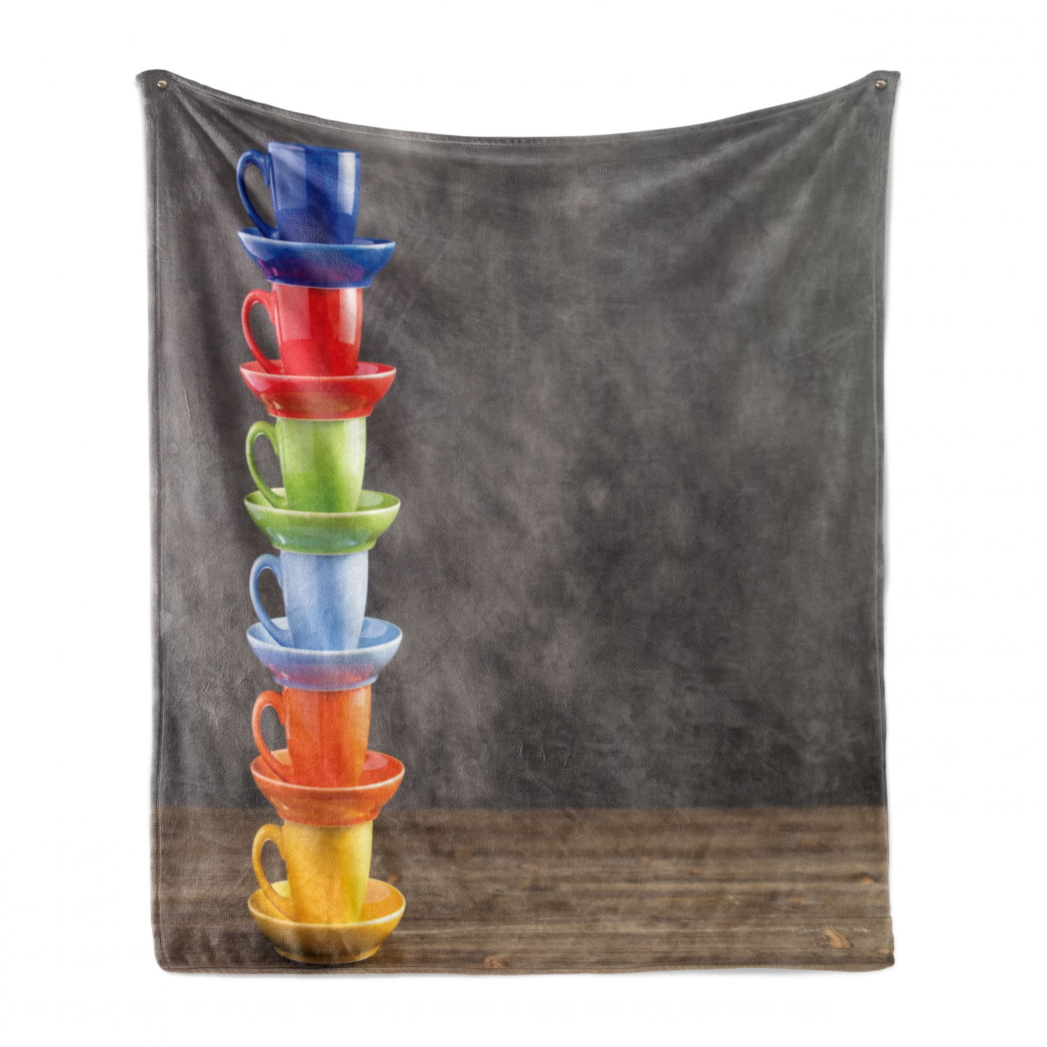 Espresso Grey Soft Flannel Fleece Throw Blanket, Stack of Colorful Cups ...