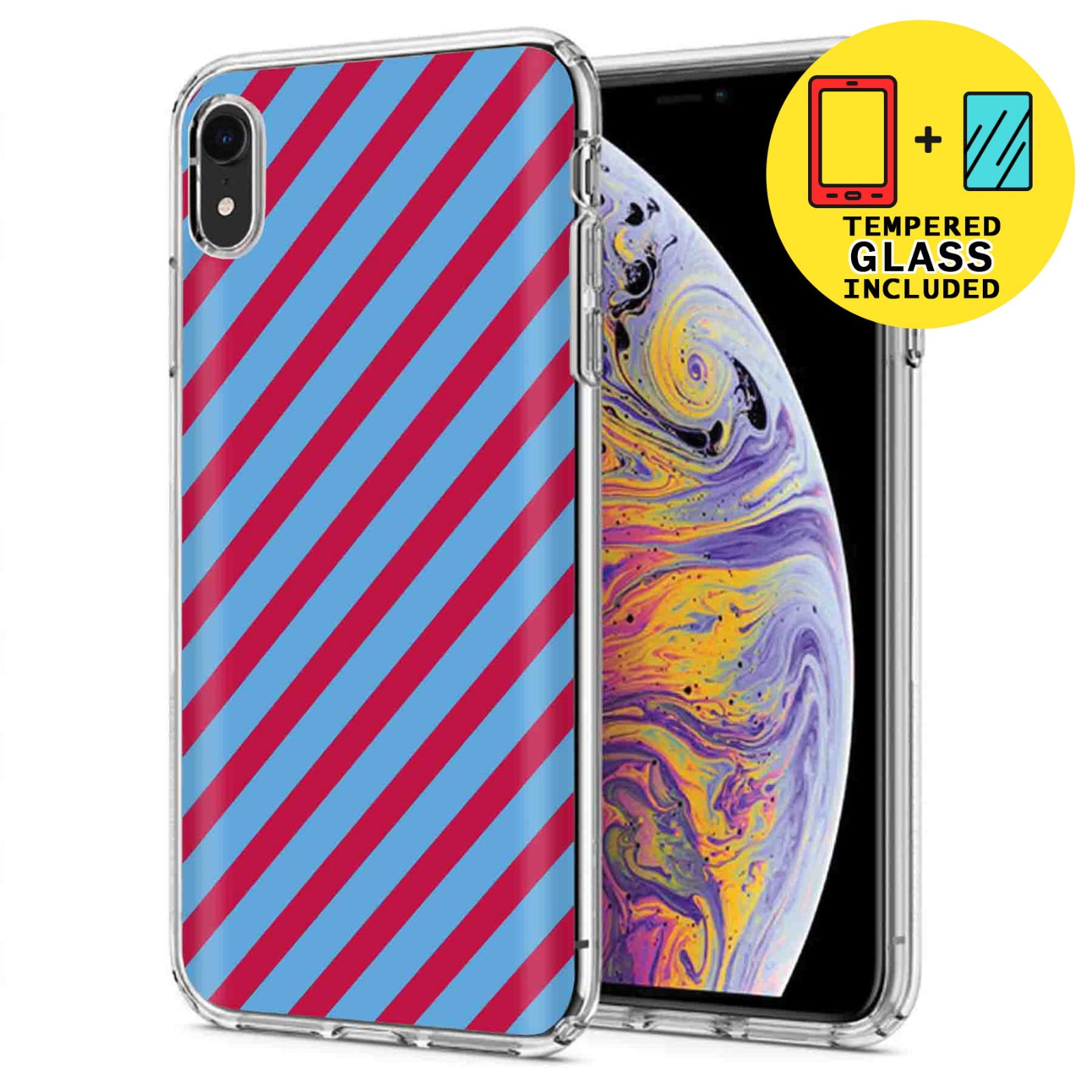 Clear TPU Phone Case for Apple iPhone XR,Diagonal Lines Neon Red,Temper ...