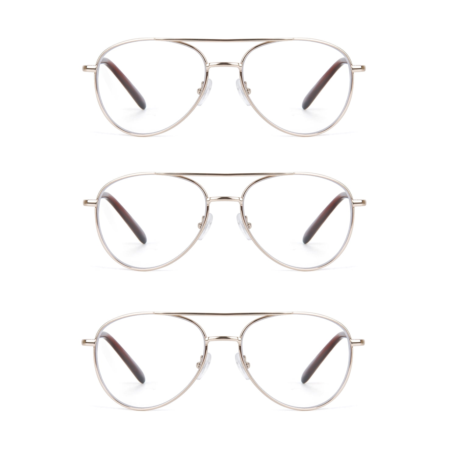 EYE ZOOM 3 Pack Metal Frame Aviator Style Reading Glasses with Spring ...