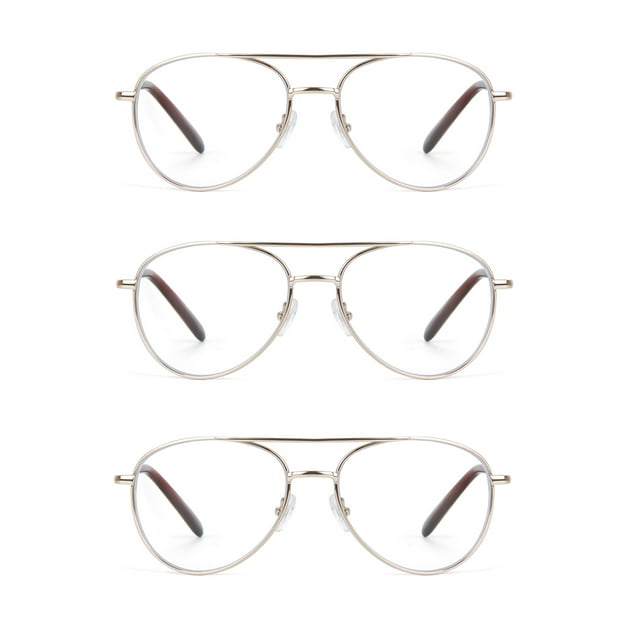 EYE ZOOM 3 Pack Metal Frame Aviator Style Reading Glasses with Spring ...