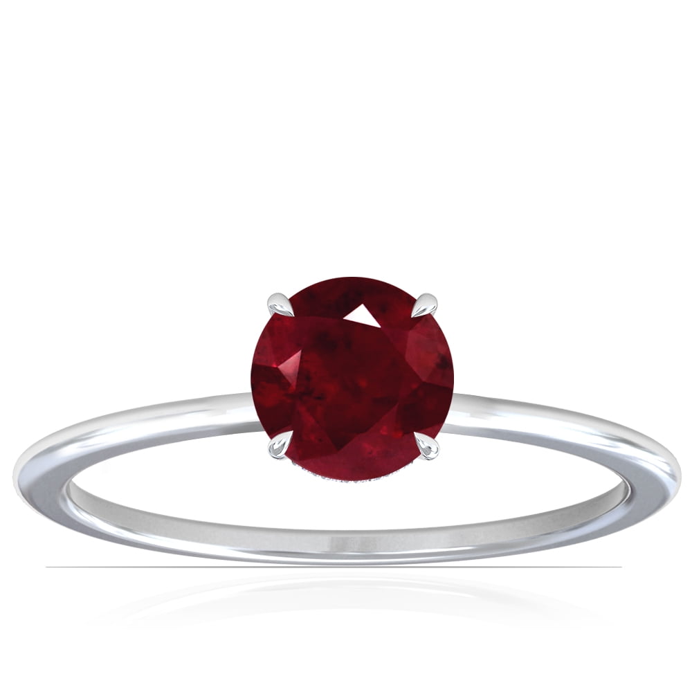 GemsNY July Birthstone - Petite Prong Set Round Ruby Hidden Halo Ring ...