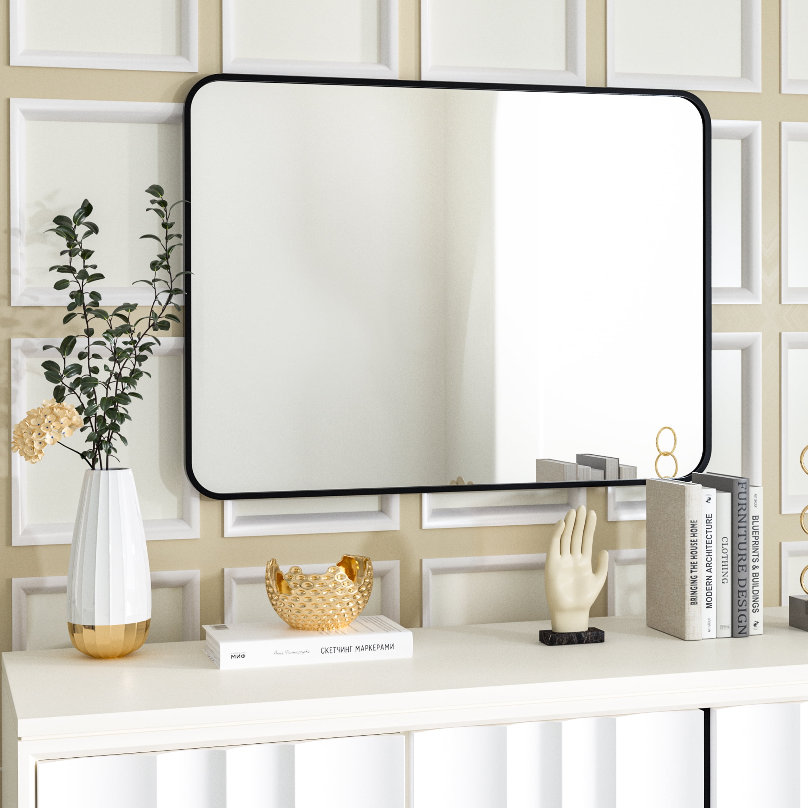 BEAUTYPEAK 20"x28" Wall Mirror Rounded Corners Hanging Vanity Mirror ...