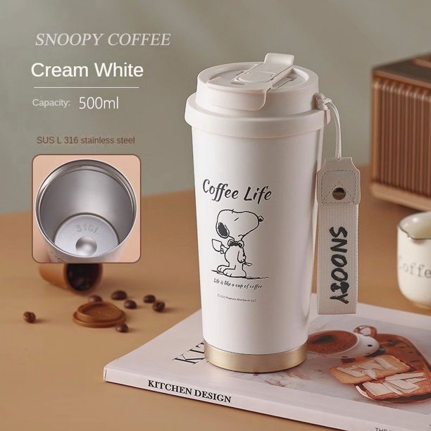500ML MINISO Cute Snoopy Coffee Cup Thermos Cup Cartoon Anime 316L ...