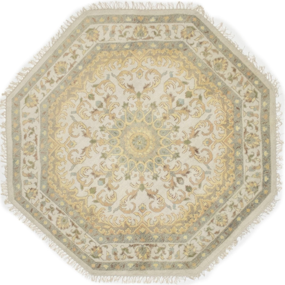 Cream Floral 6X6 Casual Oushak Oriental Octagon Rug - Walmart.com