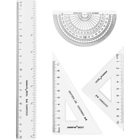 4 Pieces Math Tool Set Includes Triangular Protractor Clear Ruler for ...