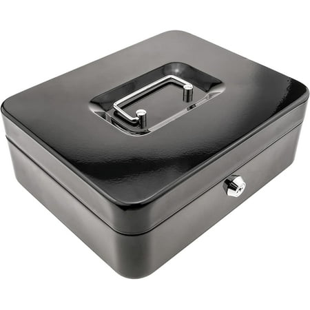 HUSERYT Coin and Banknote Cash Box Portable Steel Metal Box 249 x 198 x ...