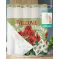 No Hook Shower Curtain Set with Snap in Liner, Welcome Words Red Flower ...