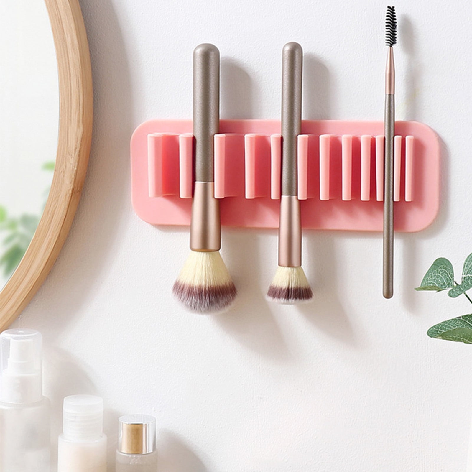 Hesroicy Wall-mounted Makeup Brush Holder with Suction Silicone Air ...