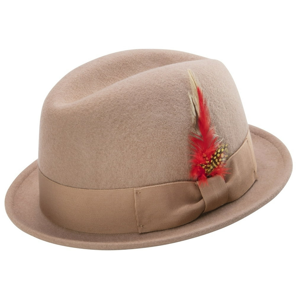 Montique Men's Camel Center Crease Stingy Snap Brim Hard Felt Fedora ...