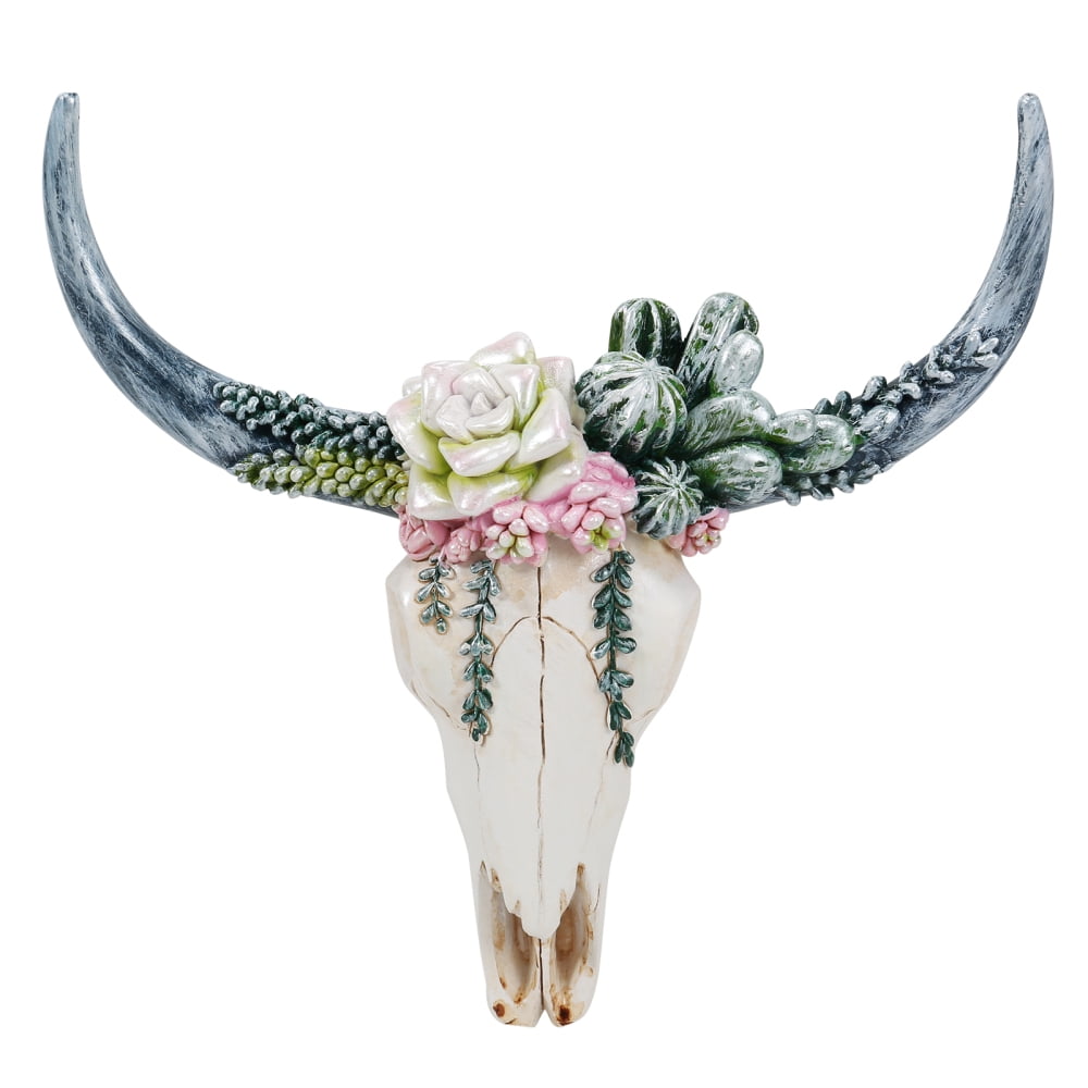 Succulent/Flower Cow Skull Wall Decor Nursery Decor Resin Ornament with ...