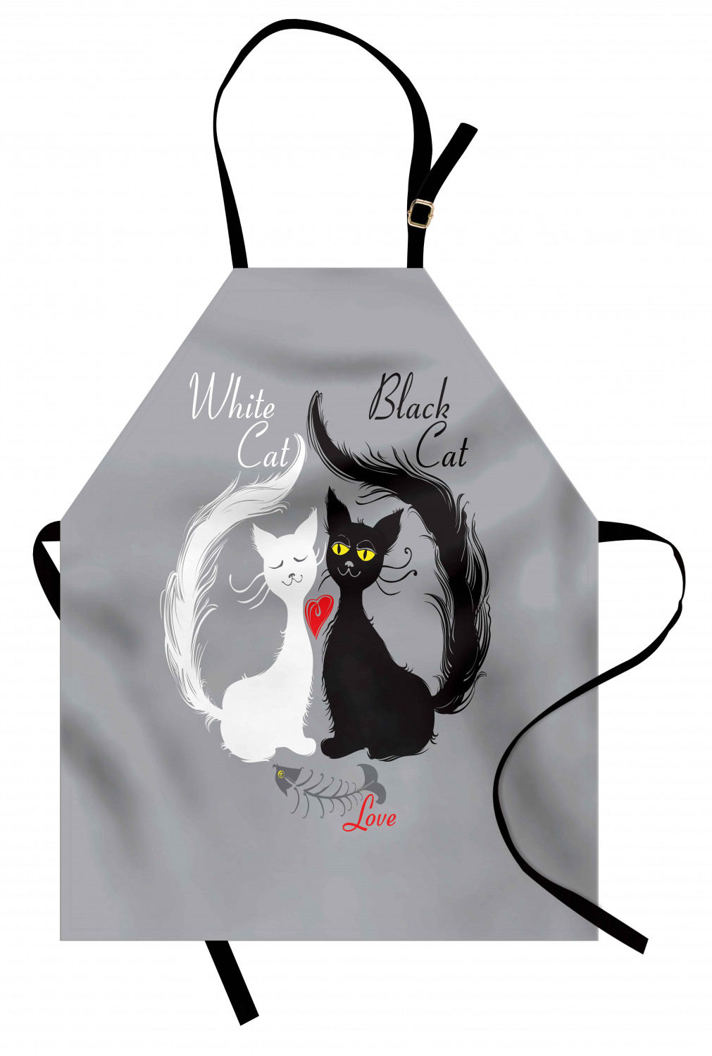 Cat Apron Pair of Cats in Love Having Eaten Fish Red Heart Romantic ...