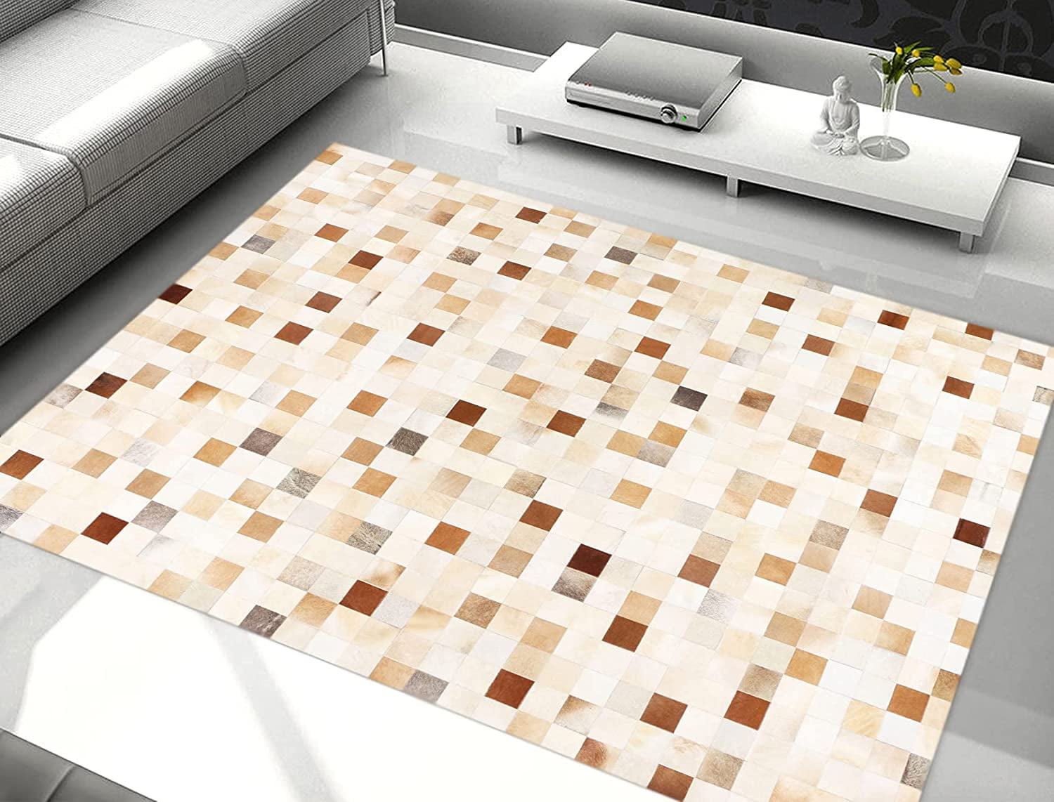 New Leather Hide Patchwork Area Rug Handmade Cowhide Contemporary Style ...