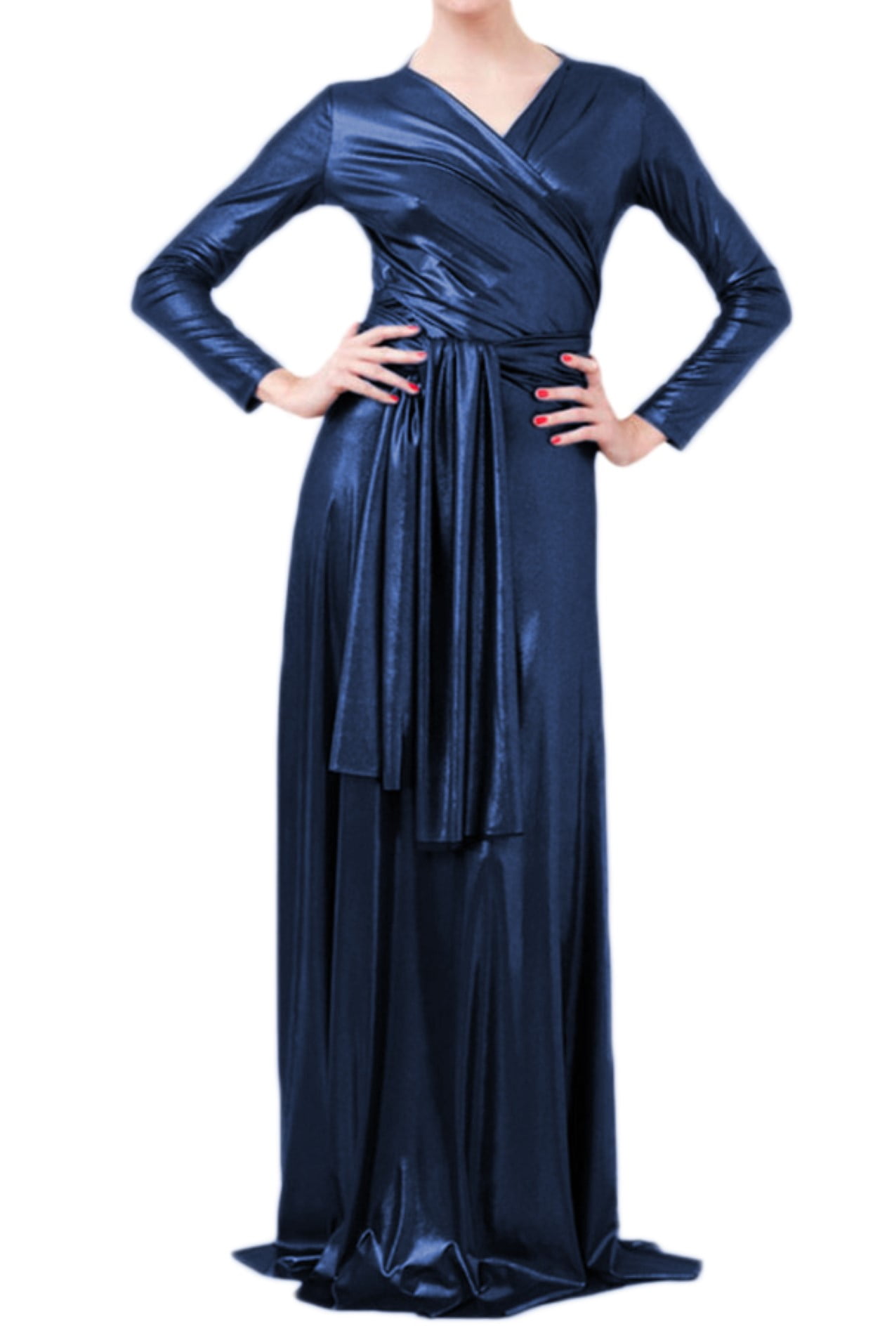 VON VONNI Women's Navy Metallic Victoria Long Sleeve Transformer Dress ...