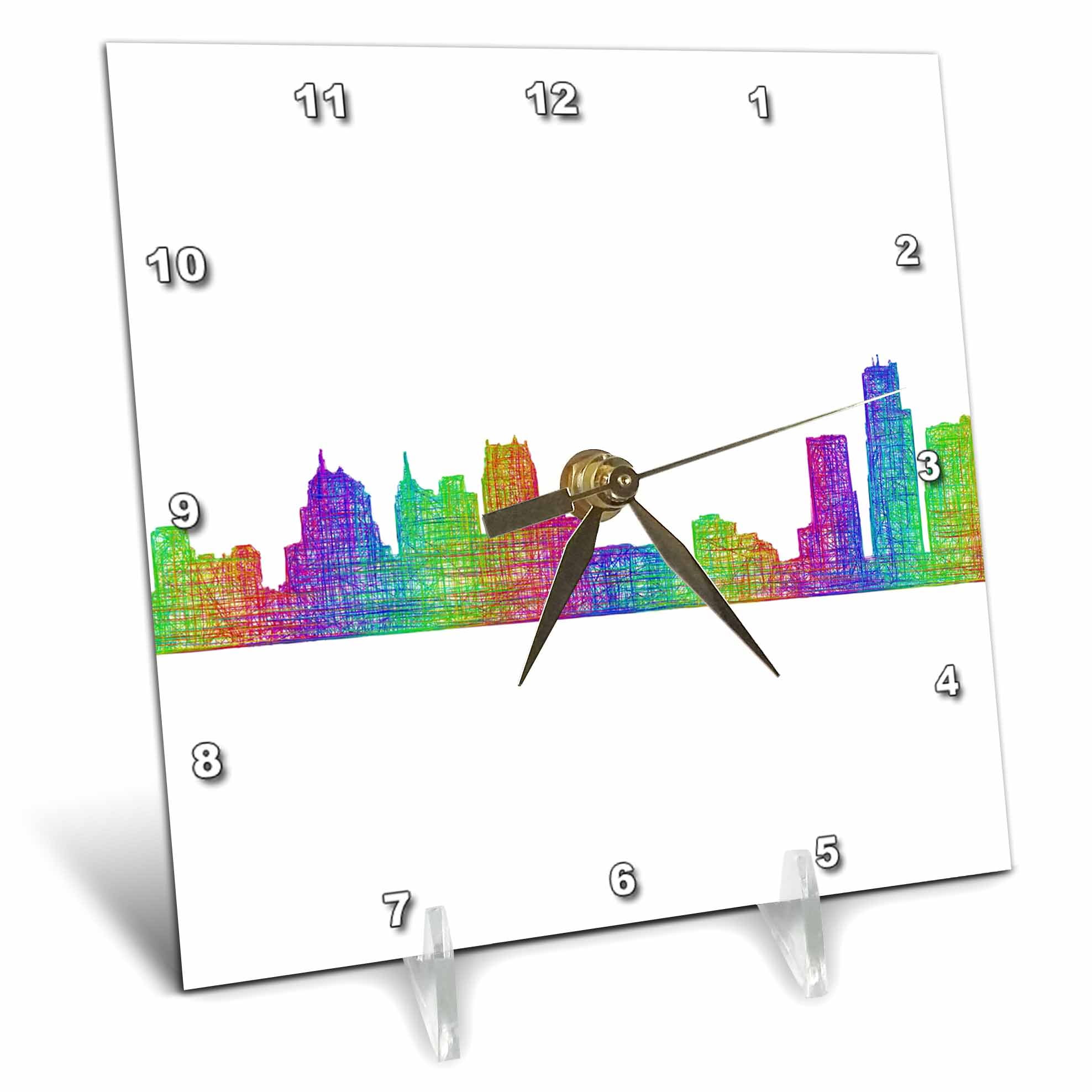 Detroit City Skyline - multicolor line art 6x6 Desk Clock dc-287205-1 ...