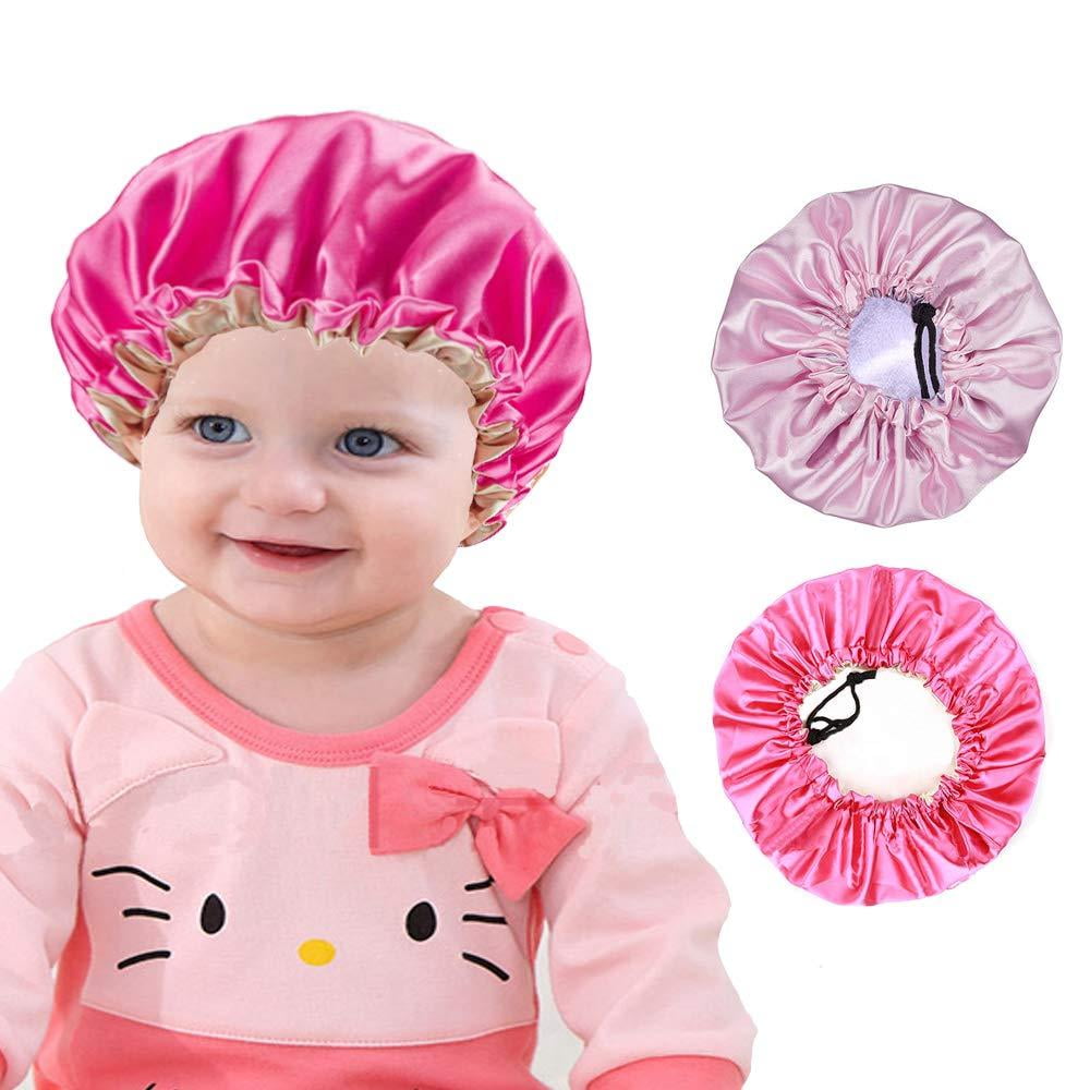 2 Pieces Kids Satin Bonnet Night Sleep Caps, Adjustable Double Layer ...