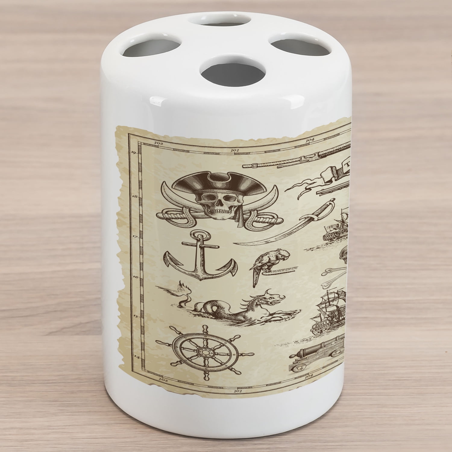 Nautical Ceramic Toothbrush Holder, Pirate Map Along Skull Flag Anchor ...